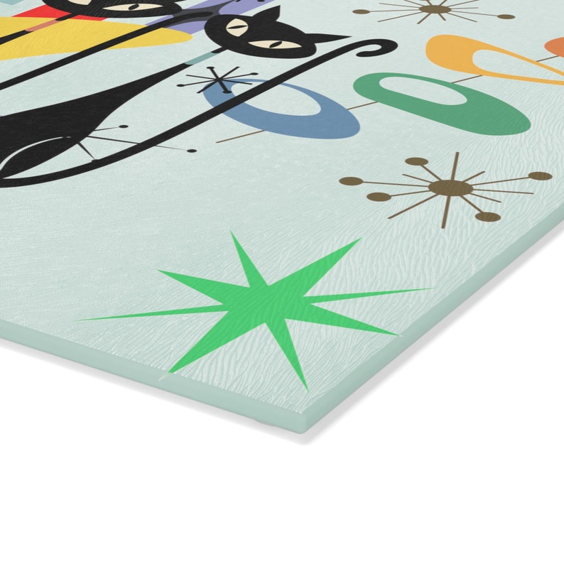 Atomic Cat MCM Retro Glass Cutting Board, MCM Kitchen Decor, Cat Lover ...