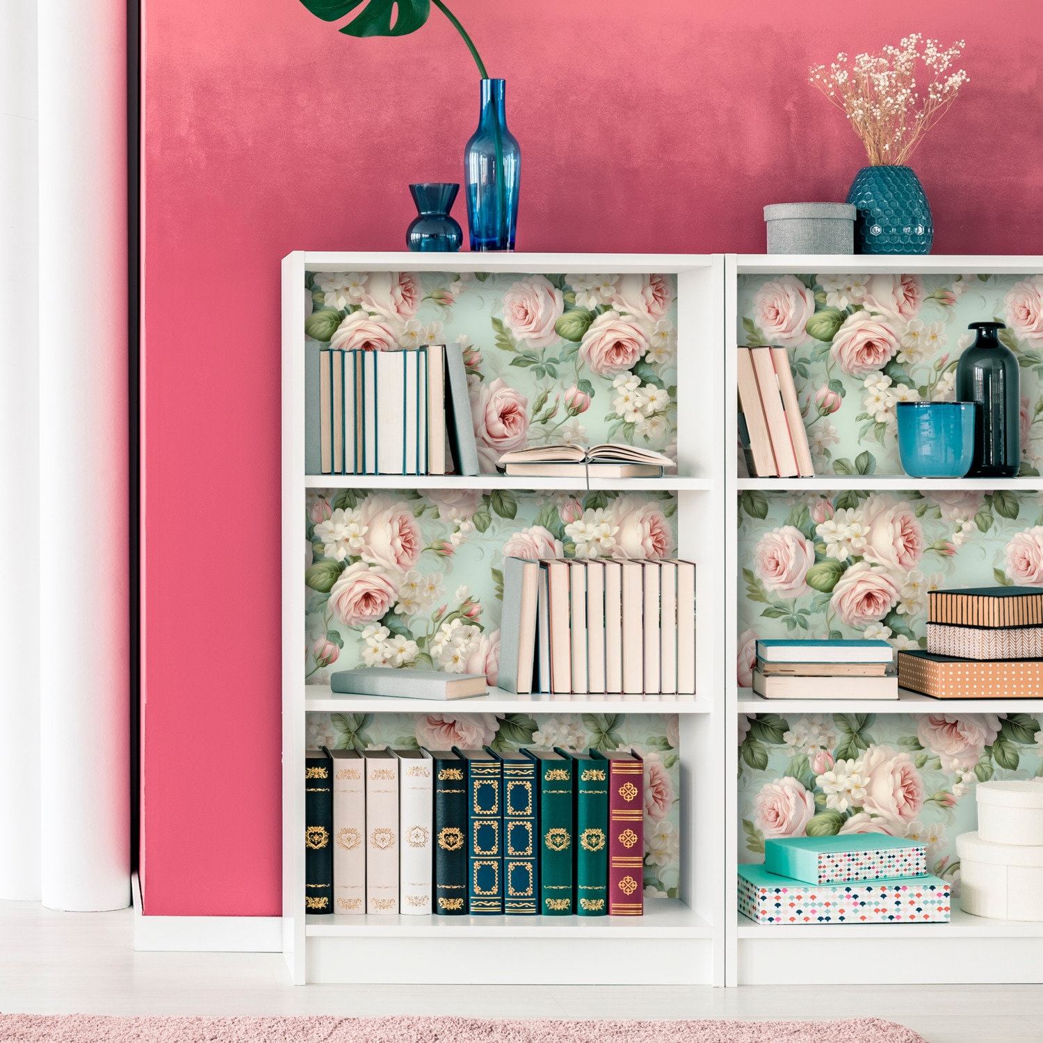 Pink Roses Shabby Chic Wallpaper, Vintage Inspired, Floral Wallpaper ...