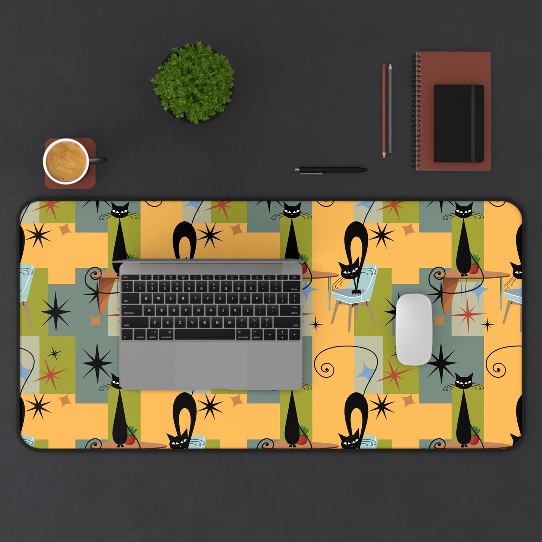Atomic Cat Retro Inspired Desk Mat, Black Cat Lover, Work From Home ...