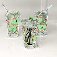 Atomic Cat Drinking Glasses Mid Century Modern Pint Glass MCM Cat Decor ...