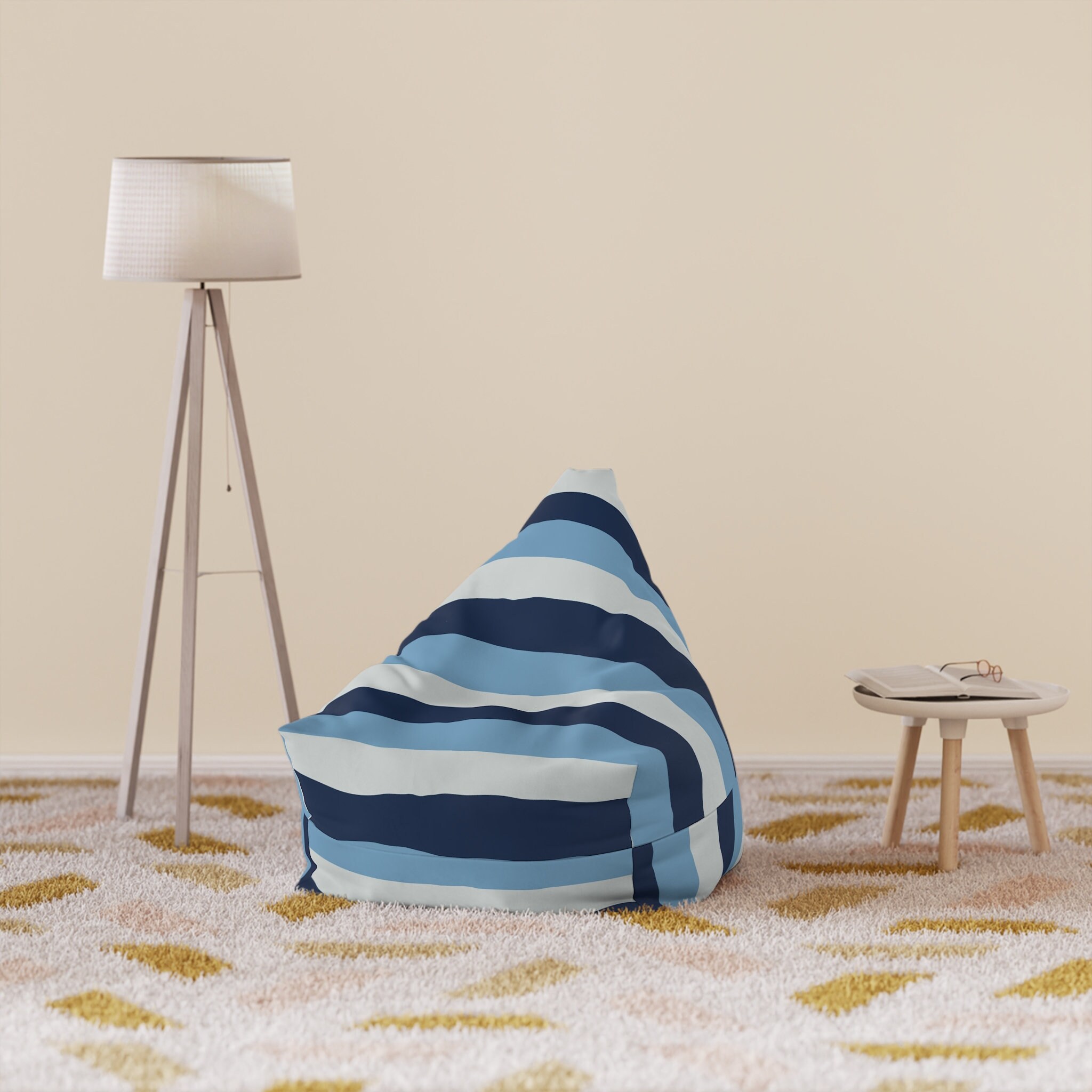 Blue Stripe Retro Inspired Bean Bag Chair COVER, Retro Home Decor - Etsy