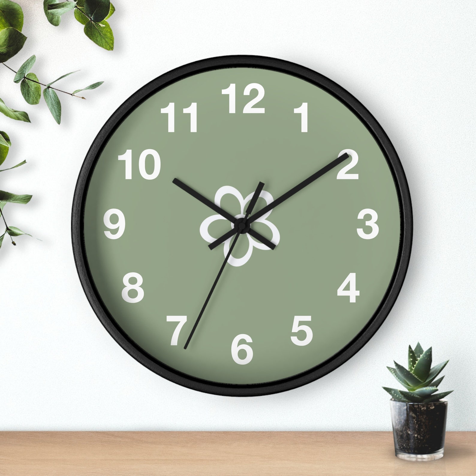 Green With Flower Wall Clock, Kitchen Clock, Living Room Clock ...