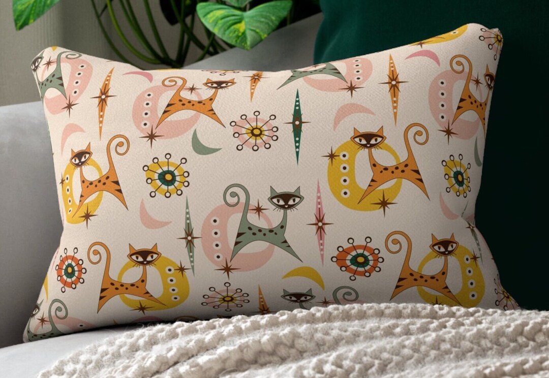 Atomic Cat Lumbar Pillow: Retro MCM Home Decor - Etsy