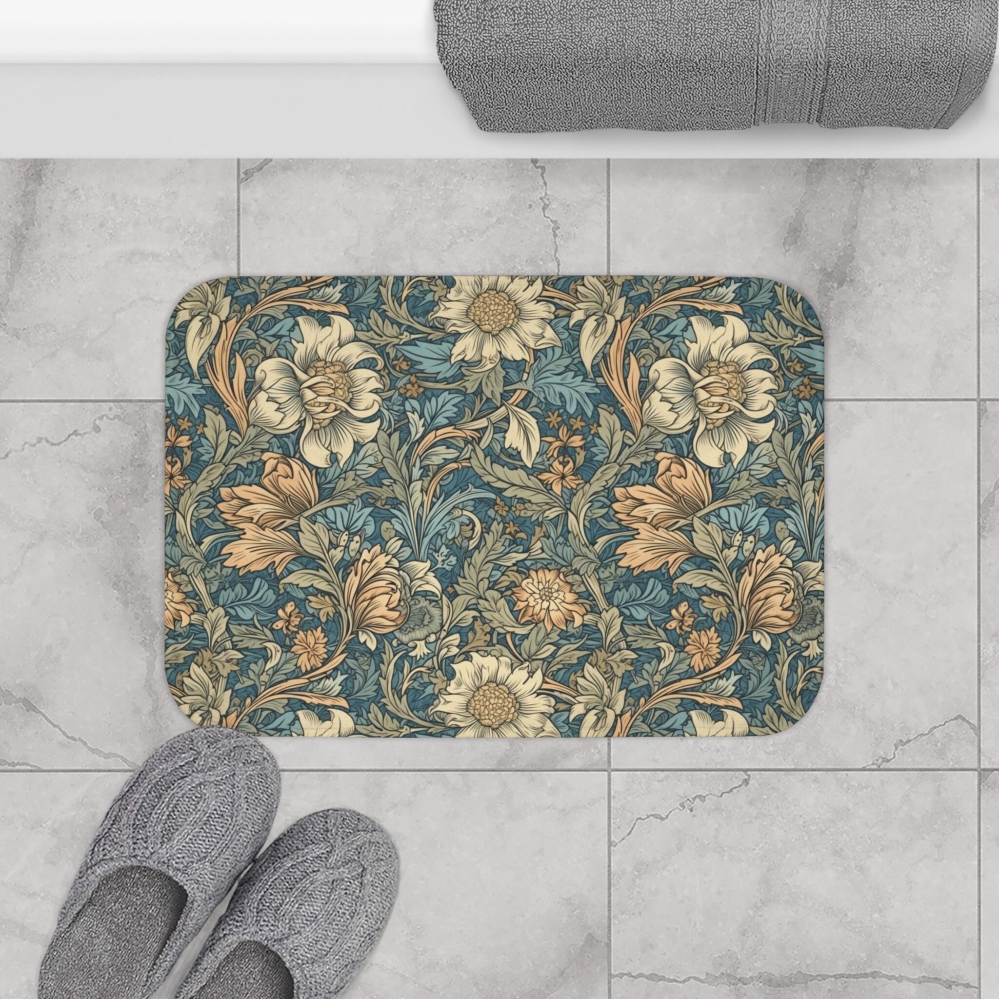 William Morris Inspired Retro Vintage Bath Mat, Botanical Bathroom ...