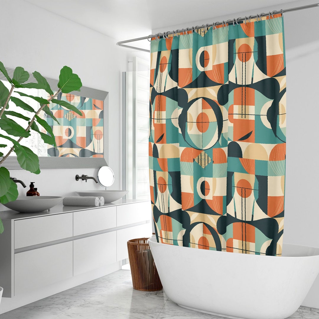 Mid Century Modern Geometric Pattern Shower Curtain Mcm Home Decor