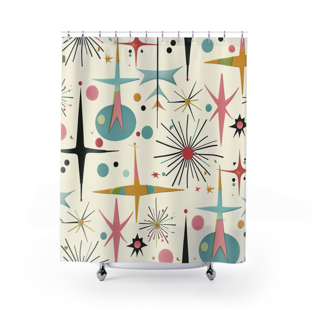 Mid Century Modern Starburst Shower Curtain Mcm Bathroom Decor