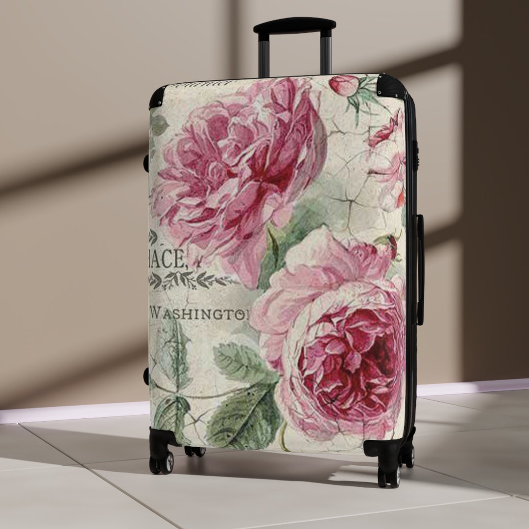 Vintage Rose Shabby Chic Style Suitcase on Wheels, Travel Holiday ...