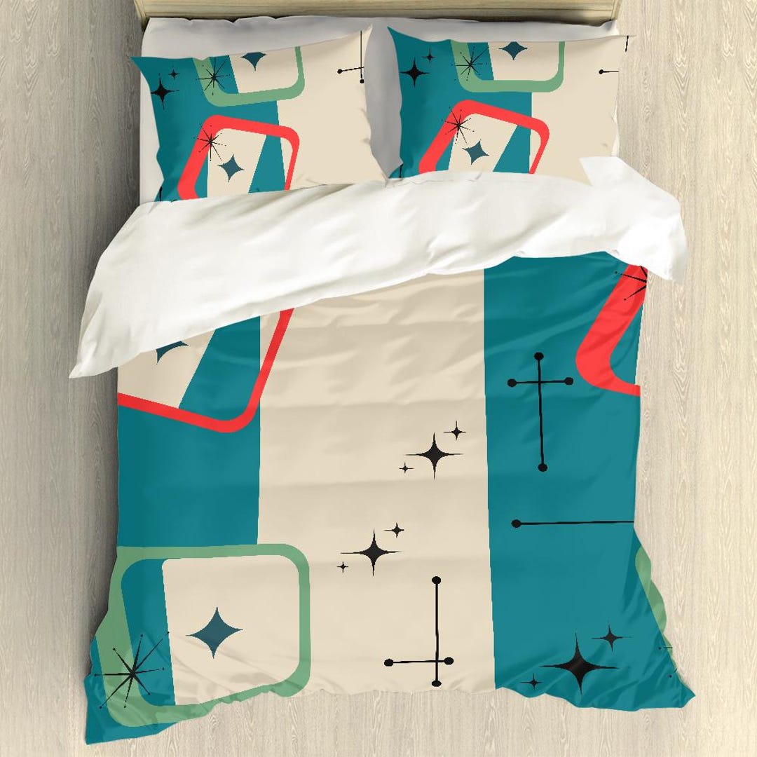 MCM Teal Geometric Duvet Cover Set: Retro Mid-century Modern Bedding - Etsy