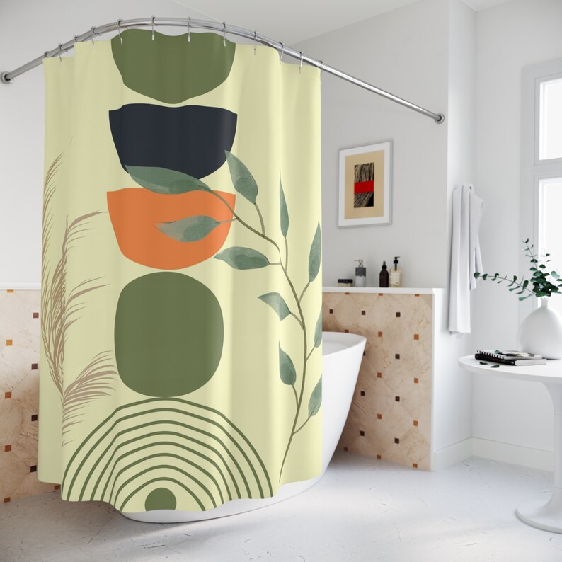Boho Mid Century Modern Shower Curtain Earth Tones Curtain Mcm Home