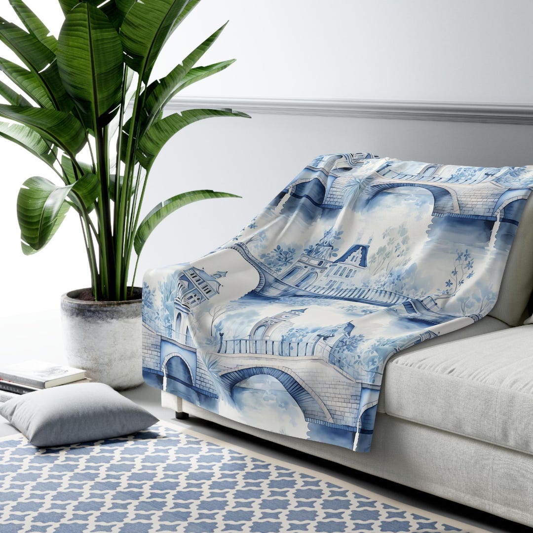 Blue Delft Bridges Sherpa Fleece Blanket: Dutch Design Throw - Etsy