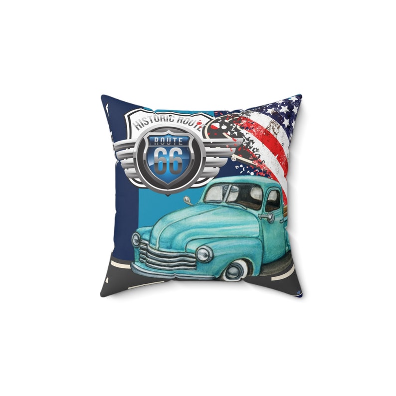 Route 66 Vintage Truck Design Spun Polyester Square Pillow, Mancave ...