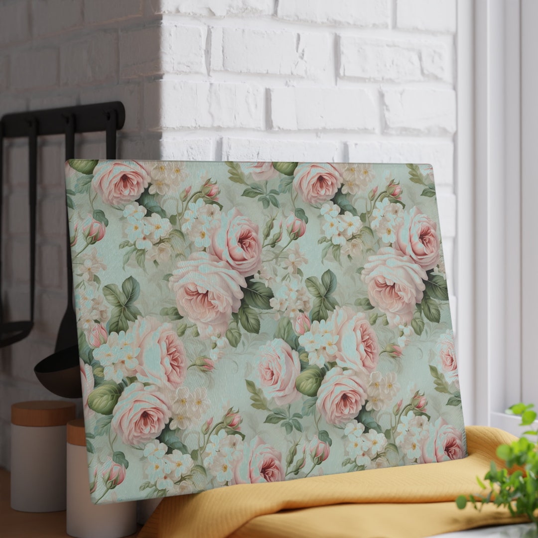Vintage Pink Roses Shabby Chic Inspired Farmhouse Country Cottage Glass ...