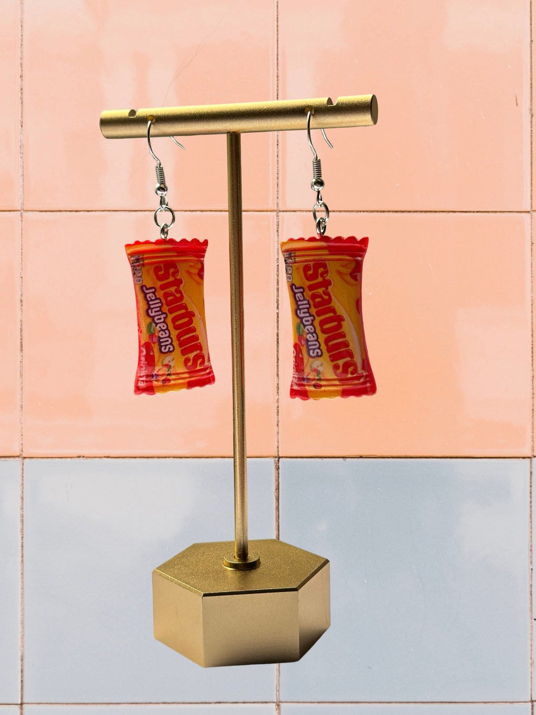 Mini Brand Style Food Starburst Candy Snack Earrings Hook Style Dangle ...
