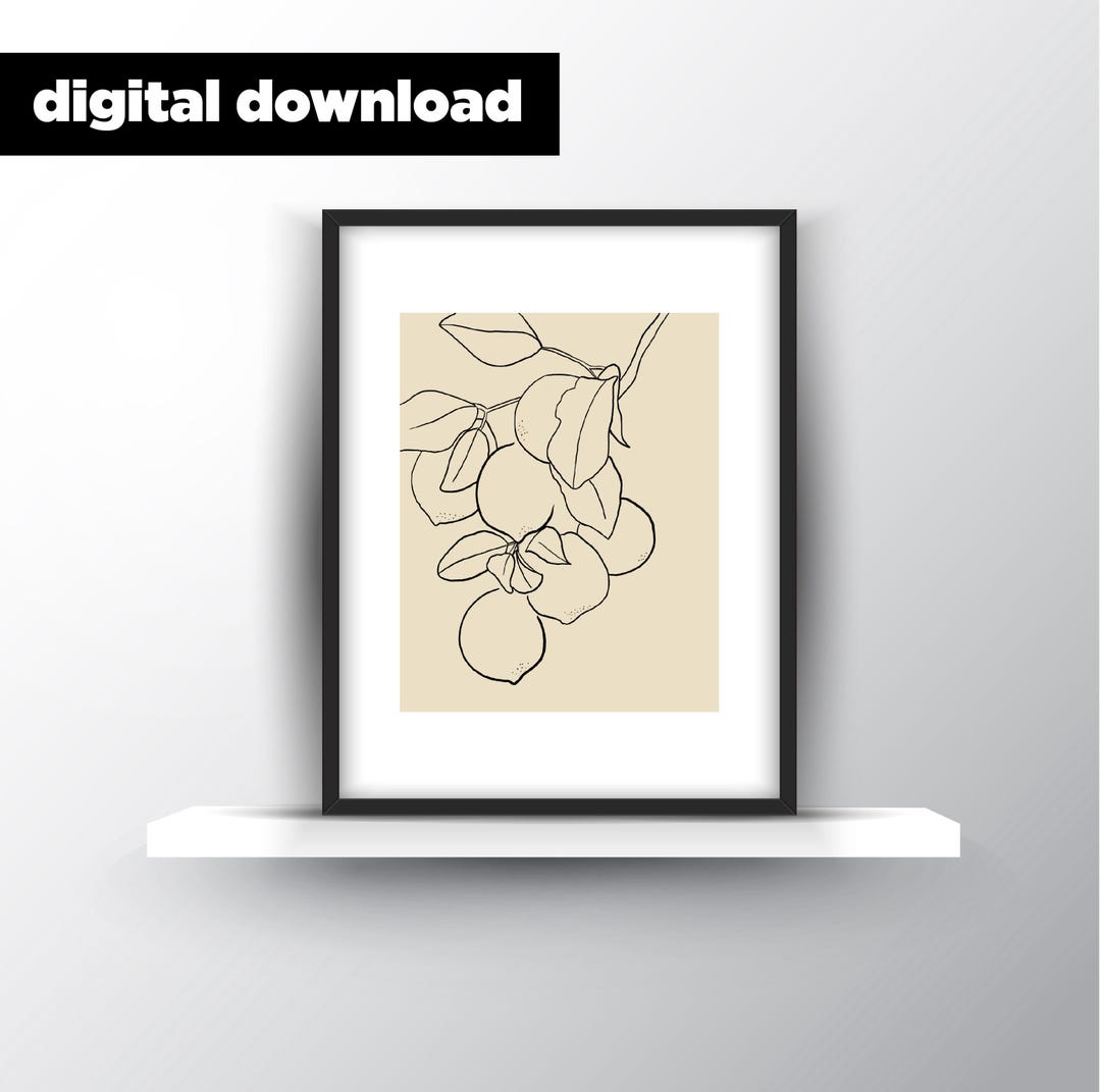 Lemon Tree - Digital Drawing - Lemons - Minimalist - Modern - Etsy