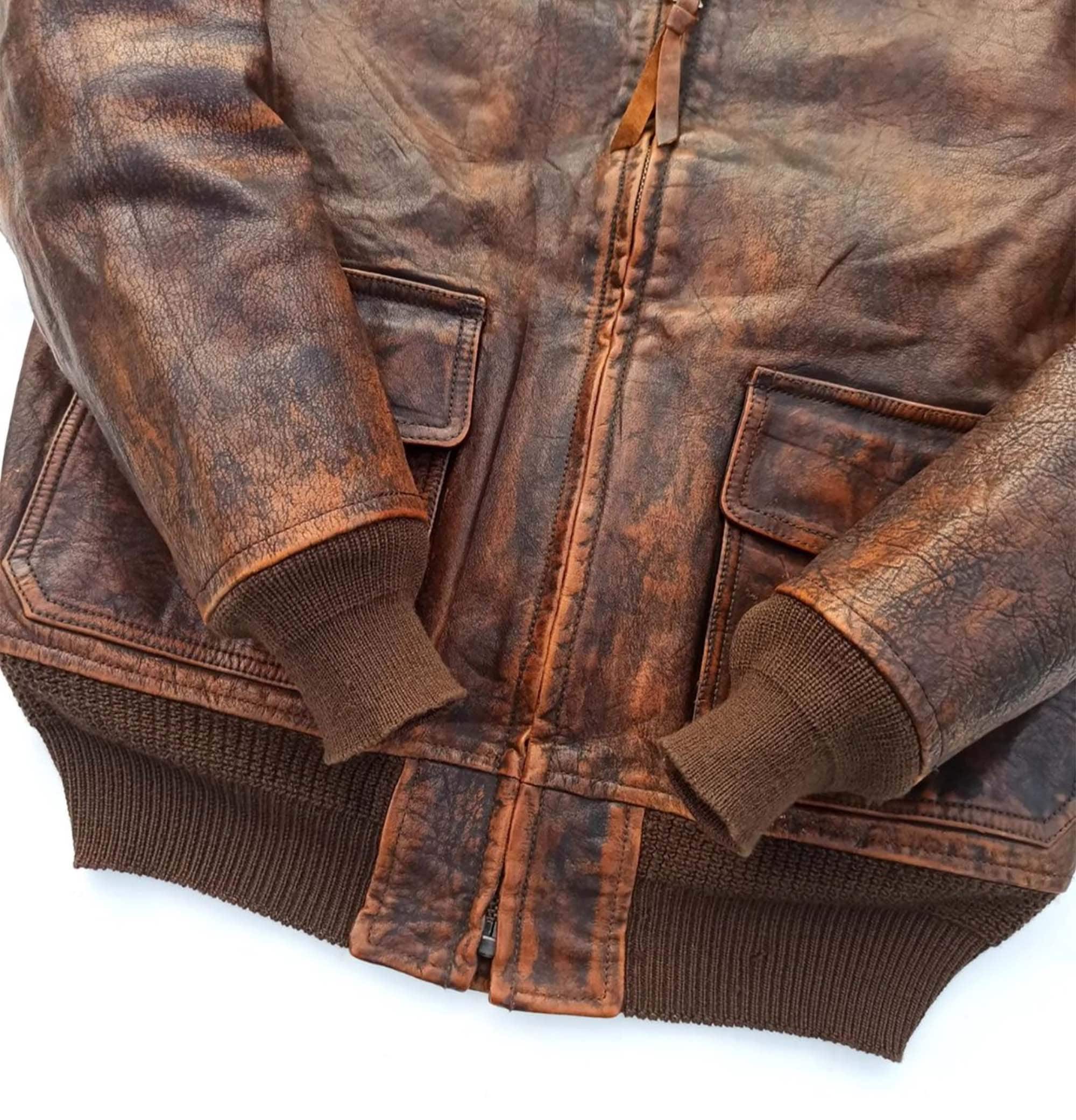 Men A2 Aviator Distressed Brown Genuine Cowhide Flight Bomber Leather ...