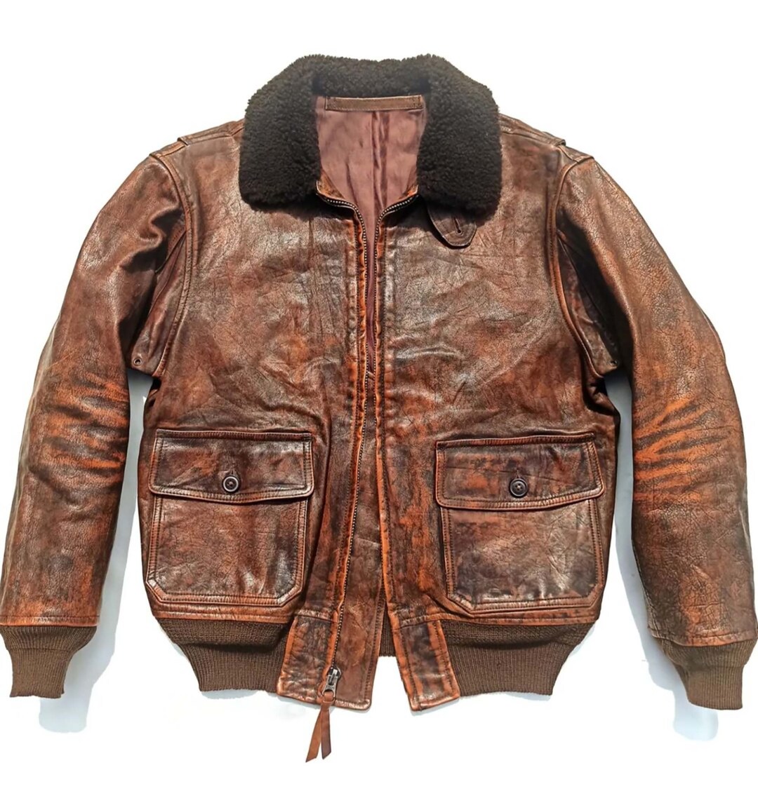 Men A2 Aviator Distressed Brown Genuine Cowhide Flight Bomber Leather ...