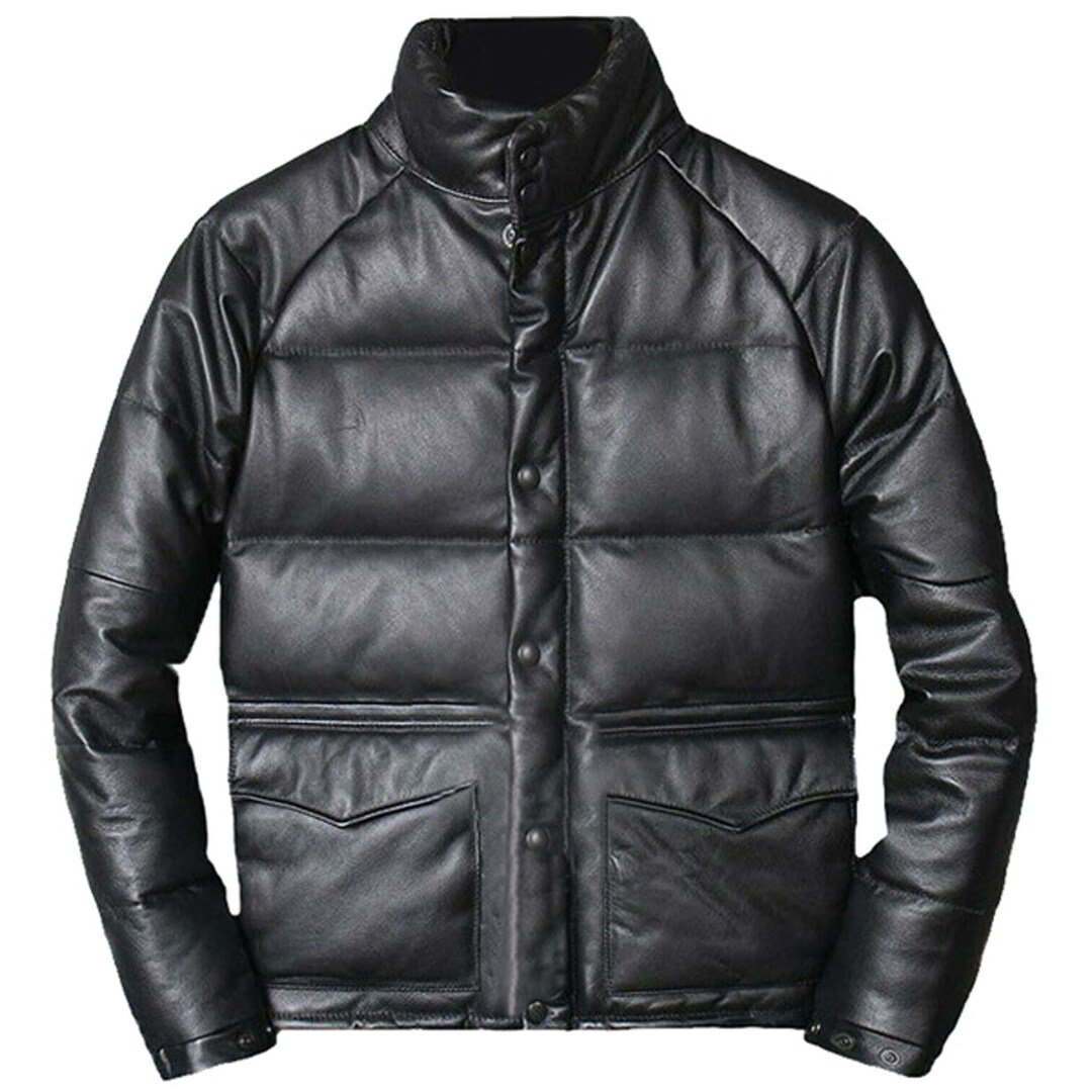 Leather Puffer Bomber Black Coat - Etsy
