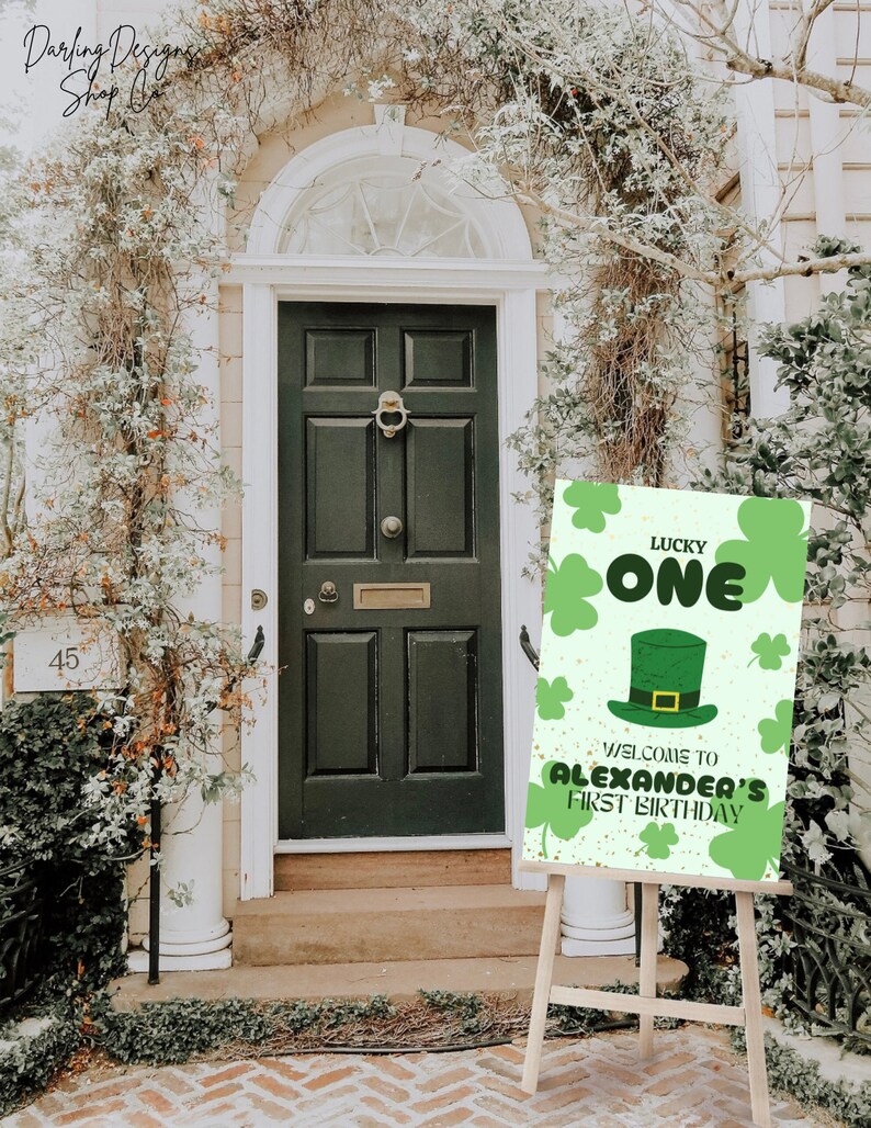 LUCKY ONE Birthday Sign Template, First Birthday Poster, Four Leaf ...