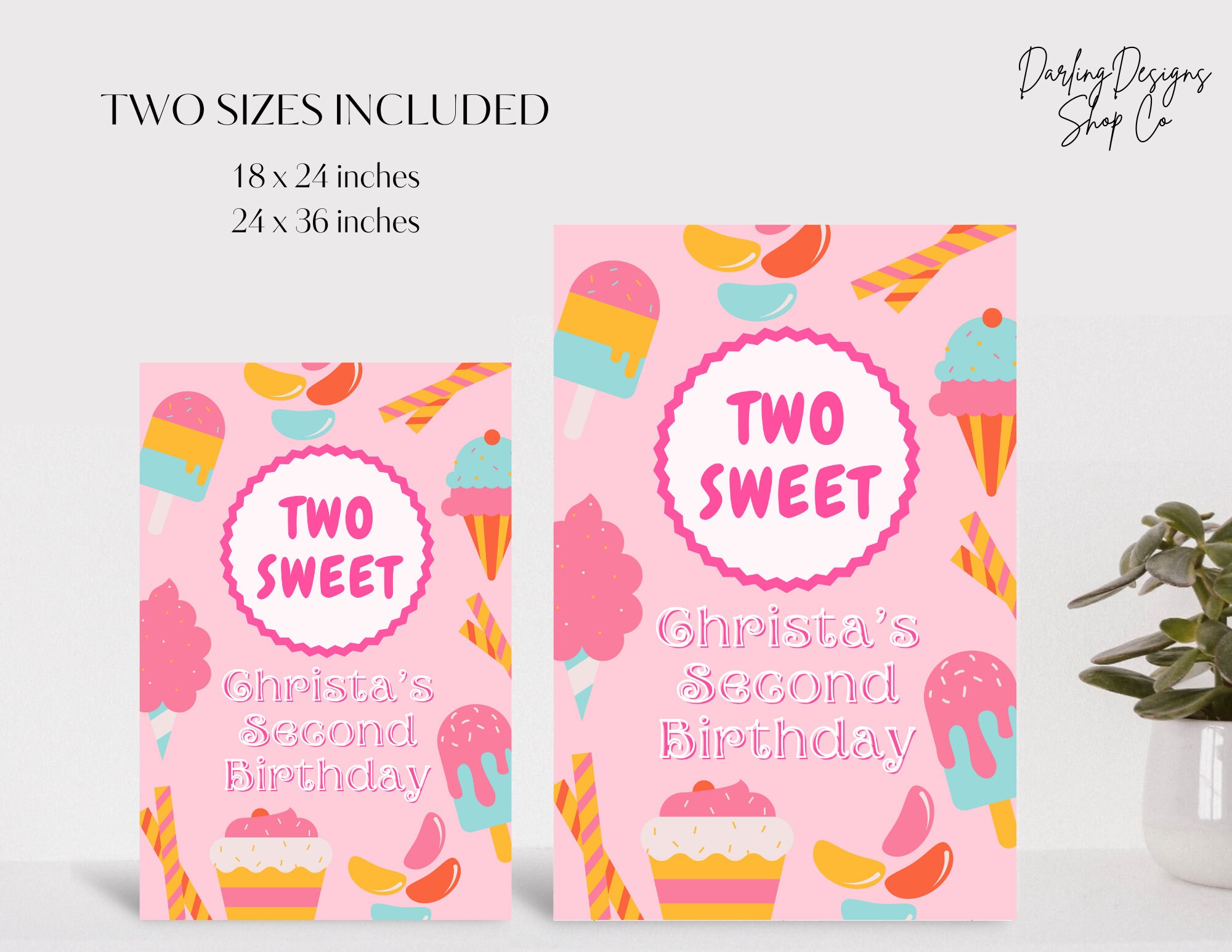 TWO SWEET Birthday Sign Template, Second Birthday Poster, Candy ...