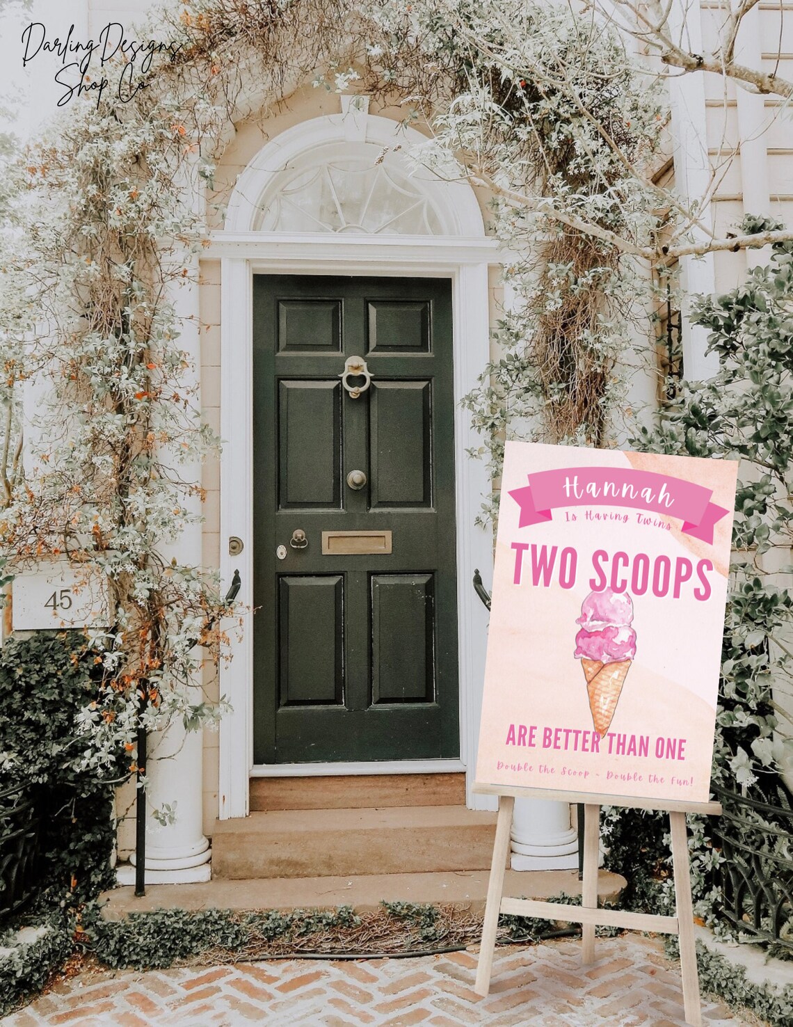 TWO SCOOPS Are Better Than One Baby Shower Sign Template, Twins Baby ...