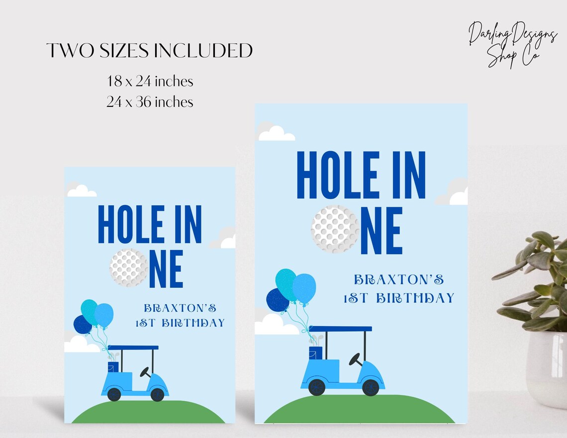 HOLE IN ONE Blue Birthday Sign Template, First Birthday Poster, Blue ...