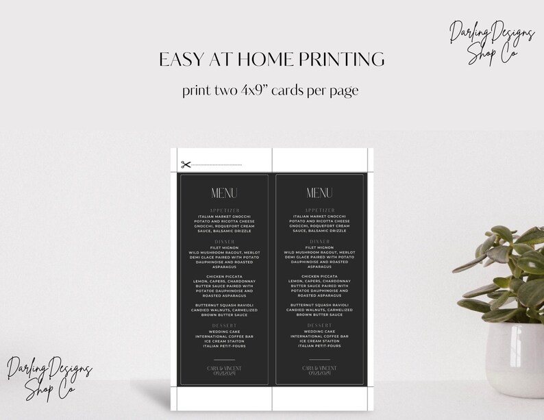 BLACK MODERN WEDDING Menu Template, Wedding Menu, Diy, Simple Black and ...