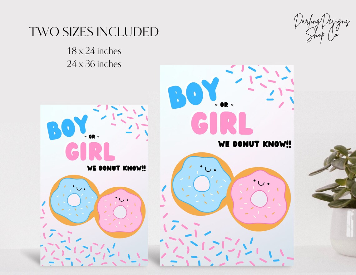 WE DONUT KNOW Gender Reveal Baby Shower Sign Template, Girl or Boy ...