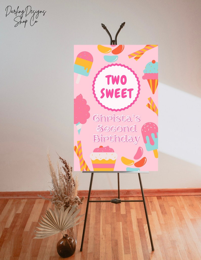 TWO SWEET Birthday Sign Template, Second Birthday Poster, Candy ...