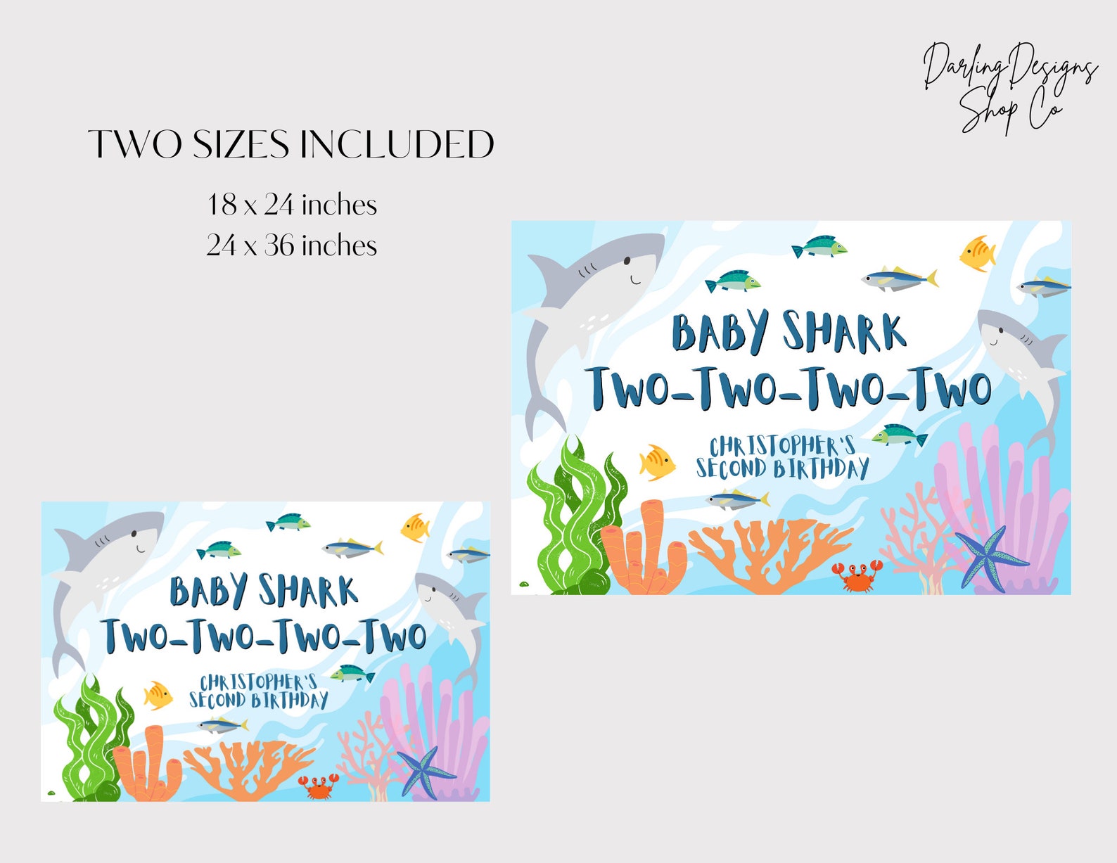 BABY SHARK TWO Two Two Two Birthday Sign Template, Second Birthday ...