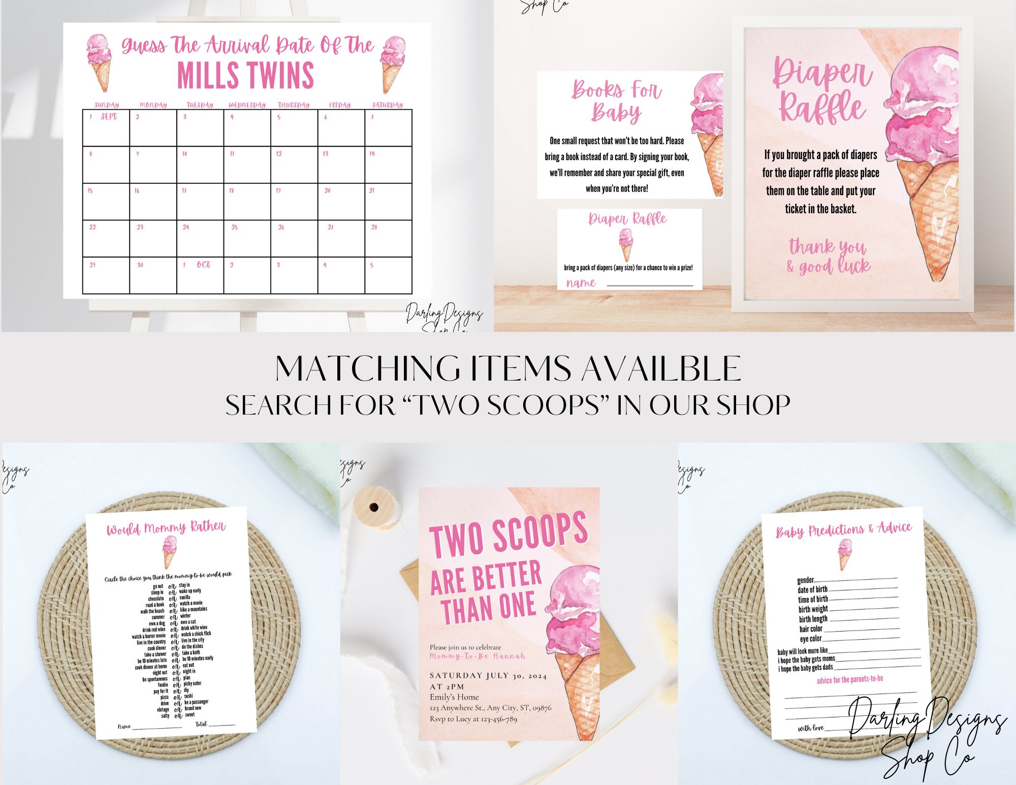 TWO SCOOPS Are Better Than One Baby Shower Sign Template, Twins Baby ...
