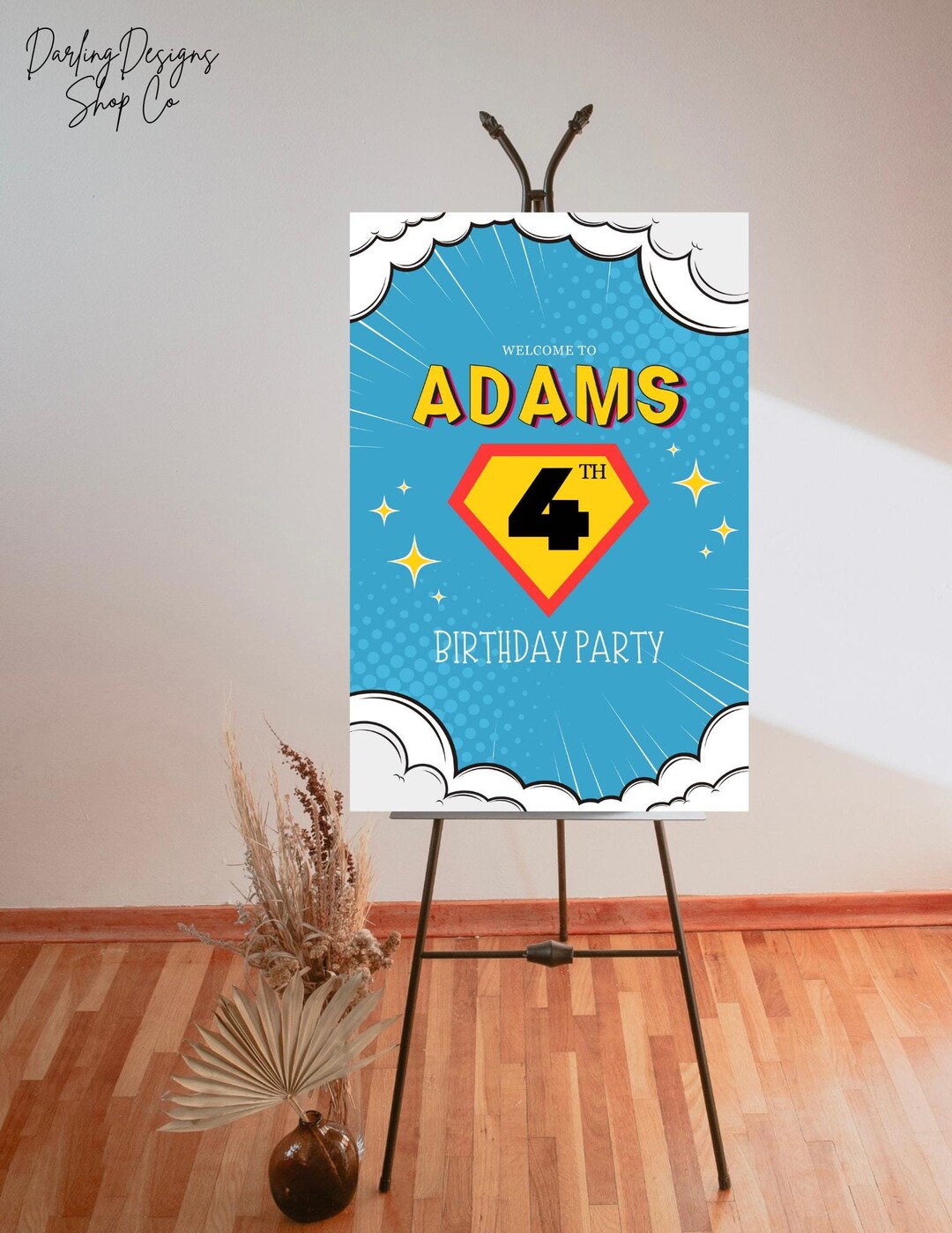 COMIC SUPERHERO Birthday Poster Template, Kids Birthday, Blue Superhero ...