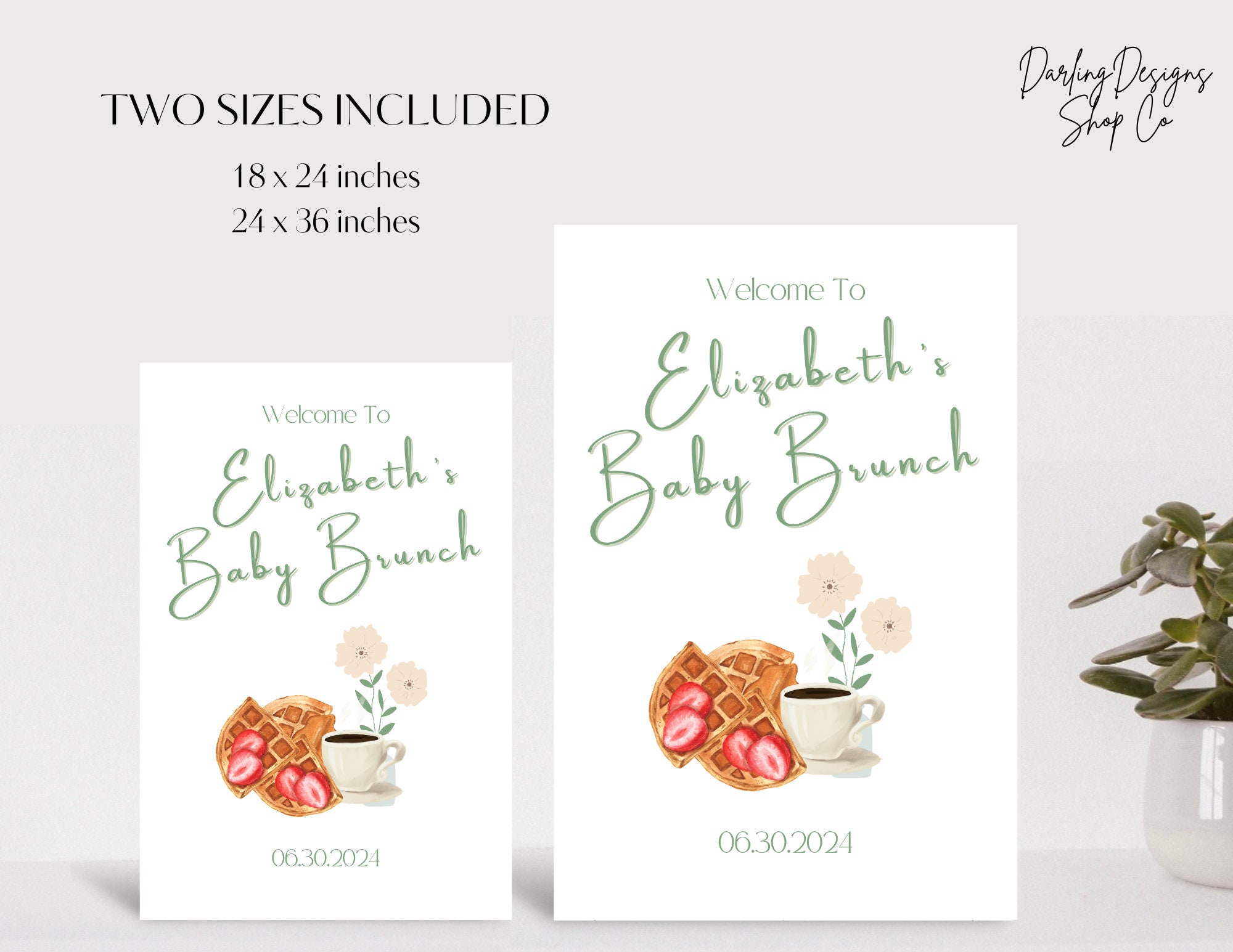 BABY BRUNCH Baby Shower Sign Template, Green Baby Shower Poster ...