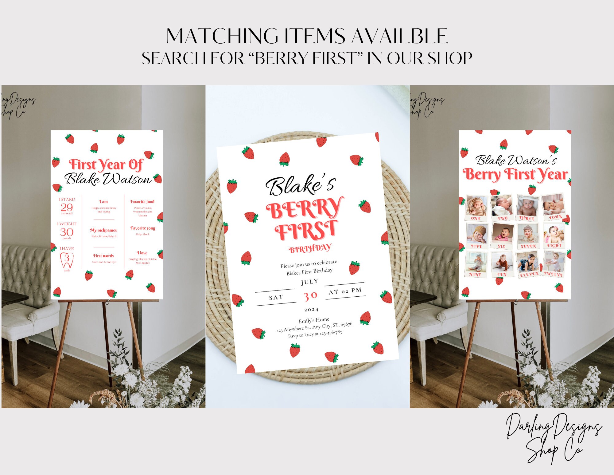 BERRY FIRST MILESTONES Sign Template, First Birthday, Baby Milestones ...