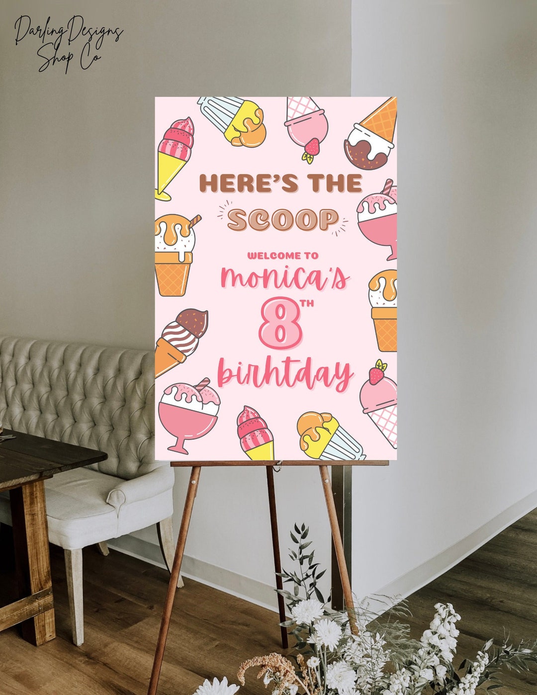 HERE'S THE SCOOP Birthday Sign Template, Ice Cream Birthday Poster ...