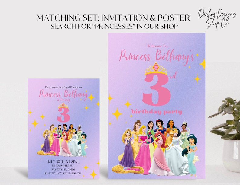 PRINCESSES Birthday Invitation Template, Third Birthday Invitation ...