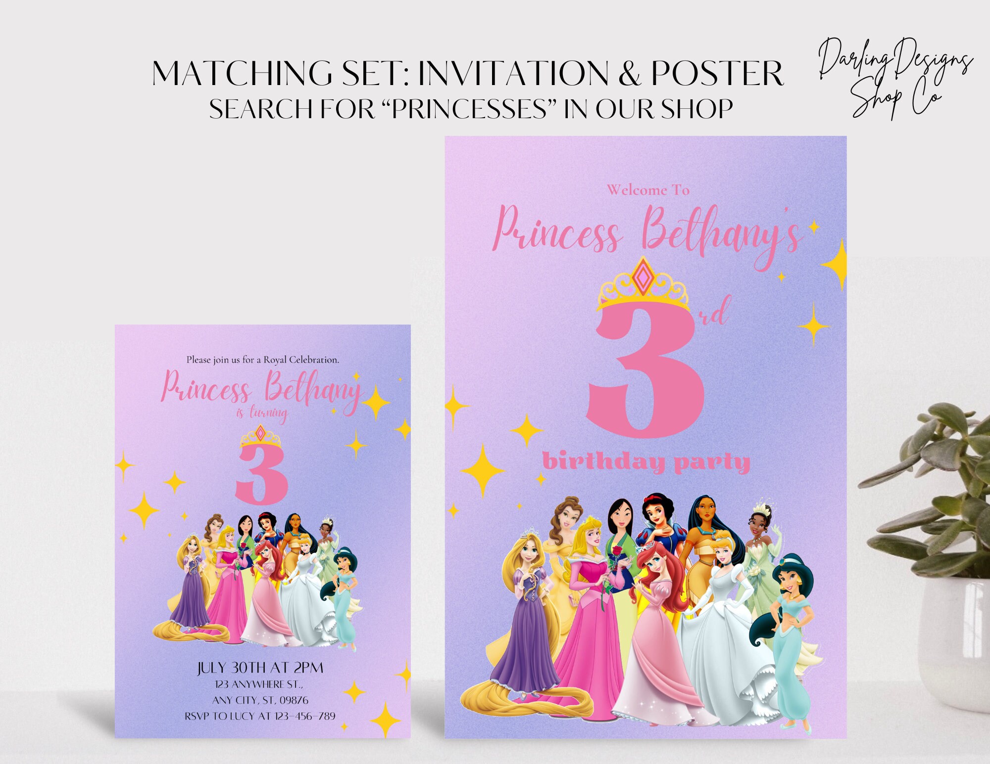 PRINCESSES Birthday Invitation Template, Third Birthday Invitation ...