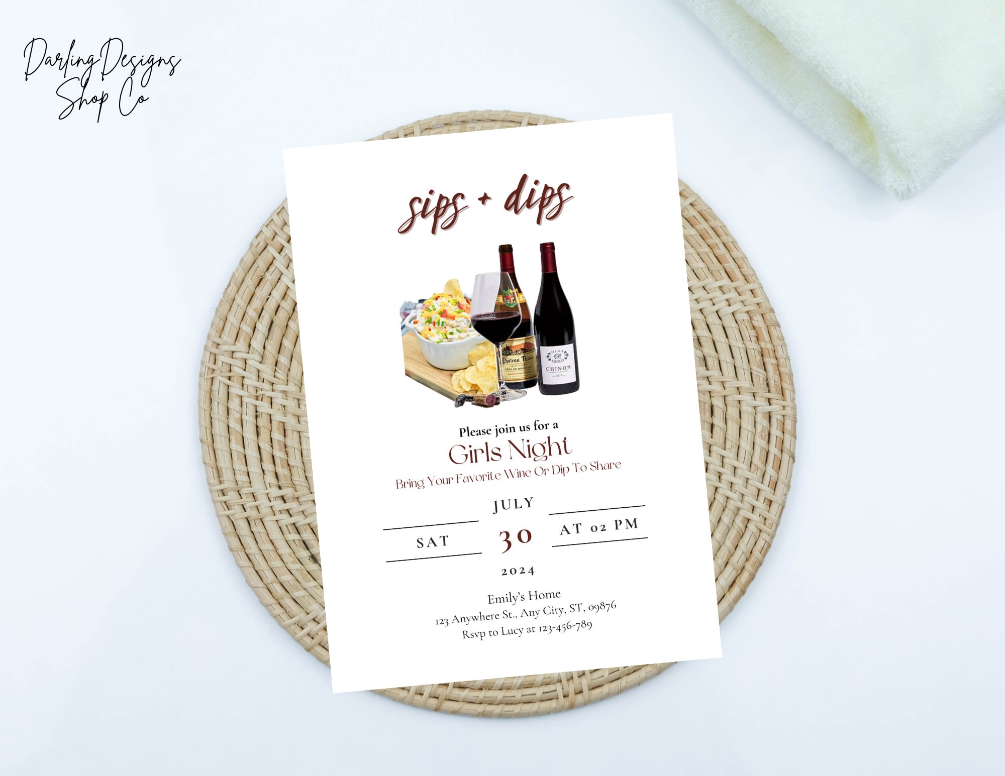 SIPS AND DIPS Girls Night Invitation, Bring Your Favorite Dips ...