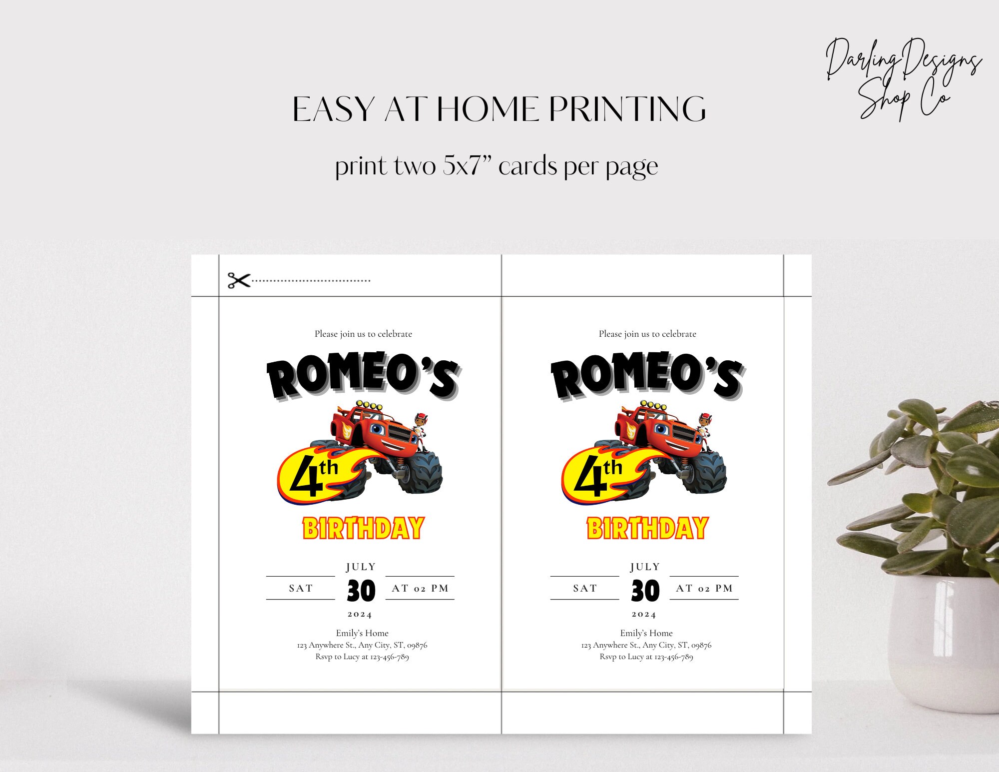 BLAZE Birthday Invitation Template, Monster Truck Birthday Invitation ...