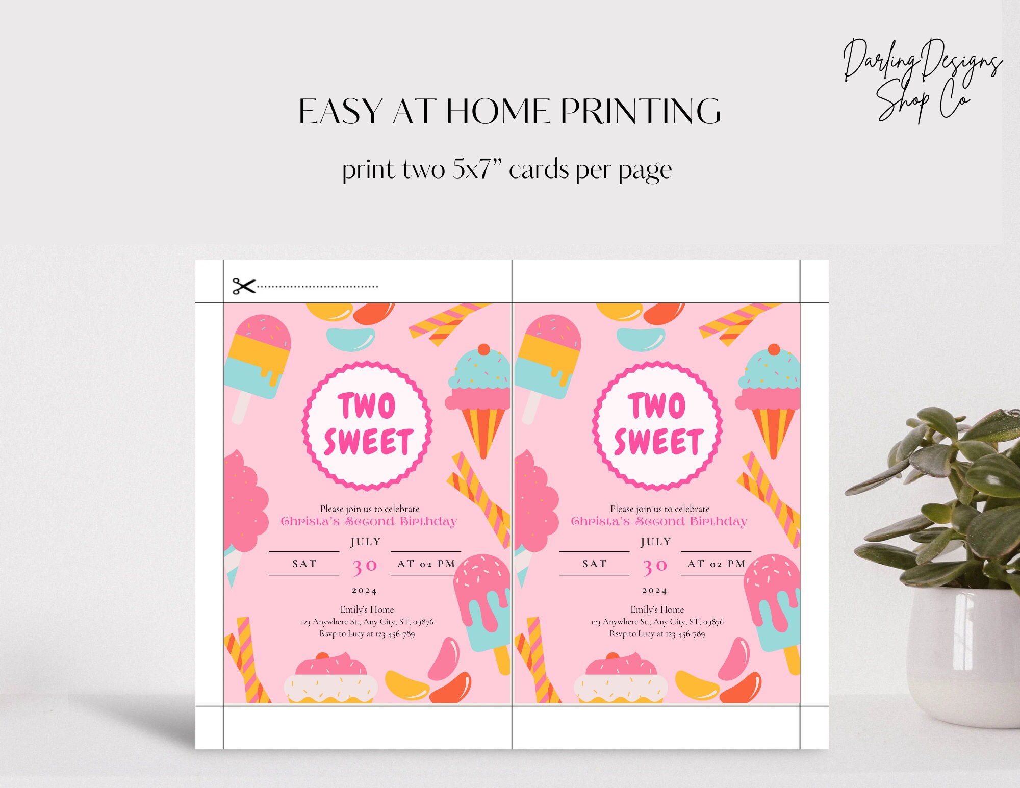 SWEET TWO Birthday Invitation Template, Second Birthday Invitation ...