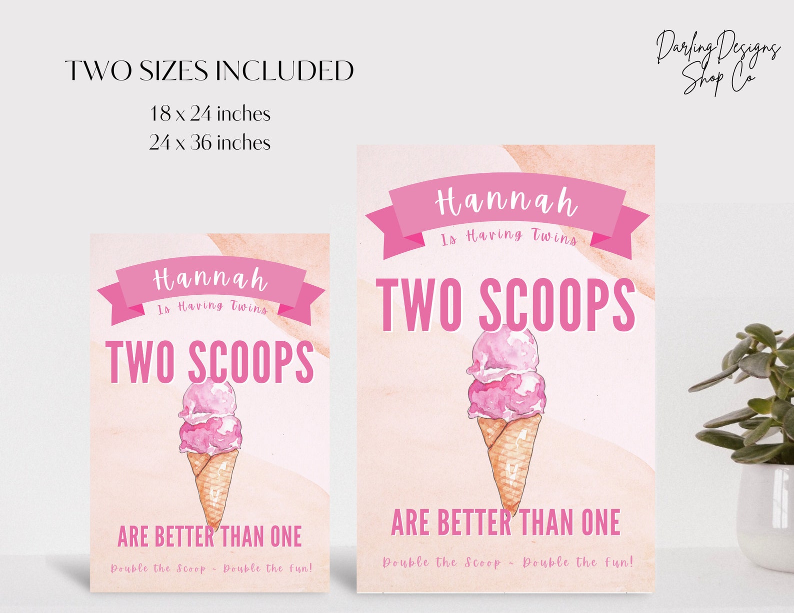 TWO SCOOPS Are Better Than One Baby Shower Sign Template, Twins Baby ...