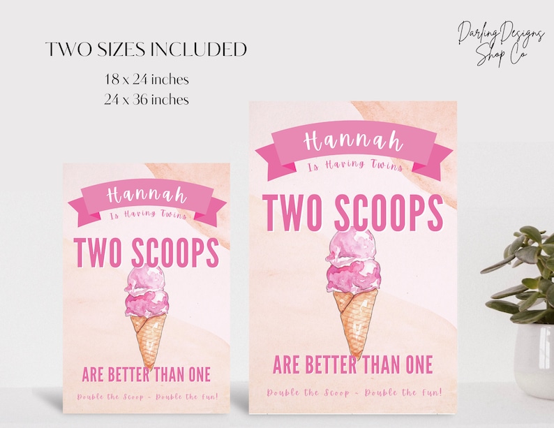 TWO SCOOPS Are Better Than One Baby Shower Sign Template, Twins Baby ...