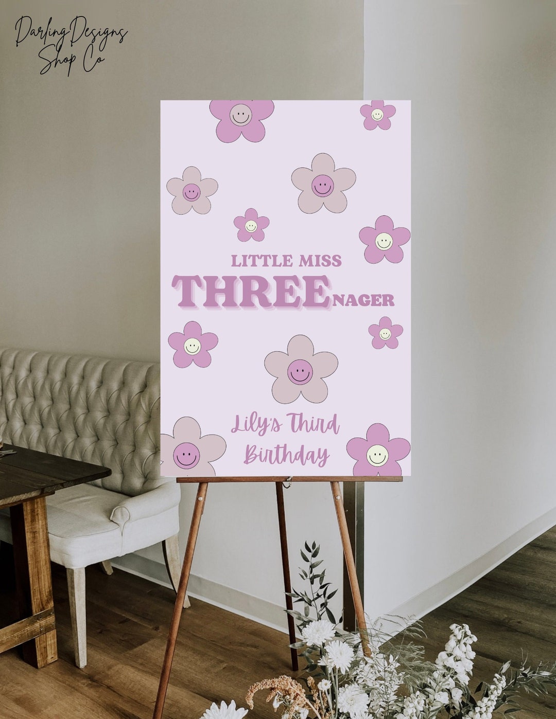 LITTLE MISS Threenager Birthday Sign Template, Third Birthday Poster ...