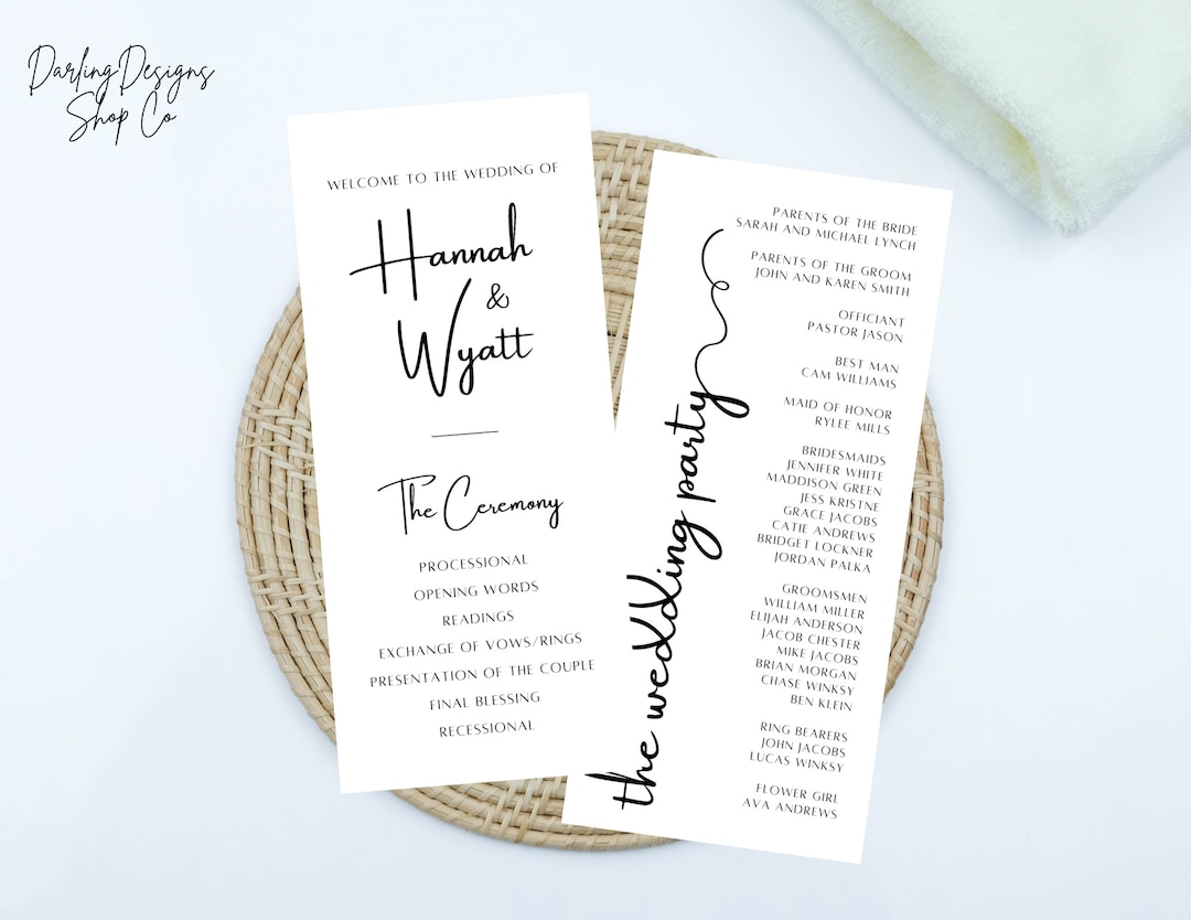 MODERN WEDDING PROGRAM Template, Ceremony Details, Wedding Party, Long ...