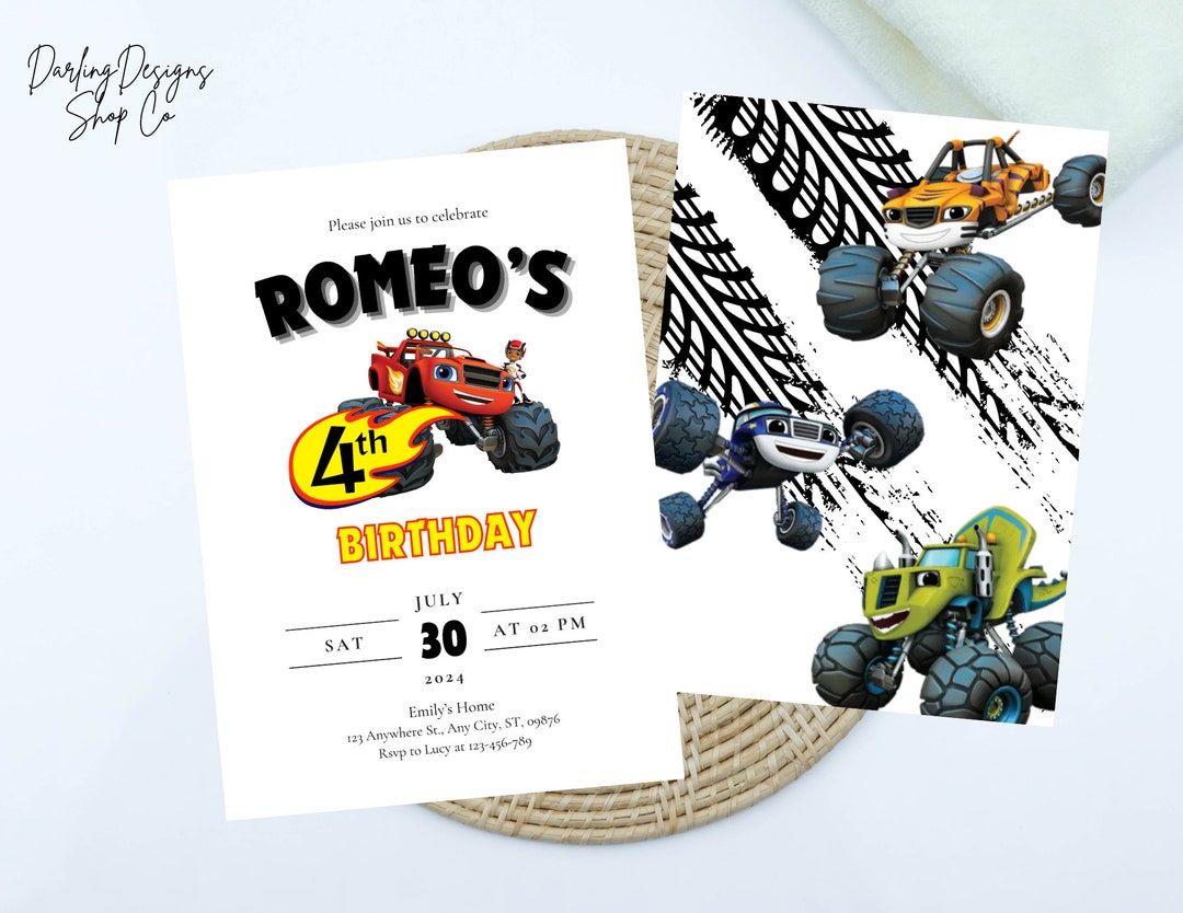 BLAZE Birthday Invitation Template, Monster Truck Birthday Invitation ...