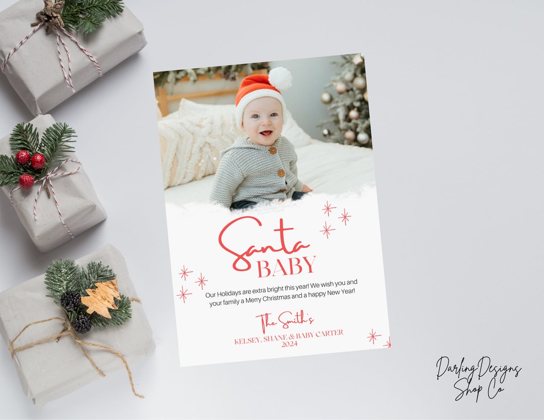SANTA BABY Christmas Card Template, Newborn Christmas, Family Christmas ...