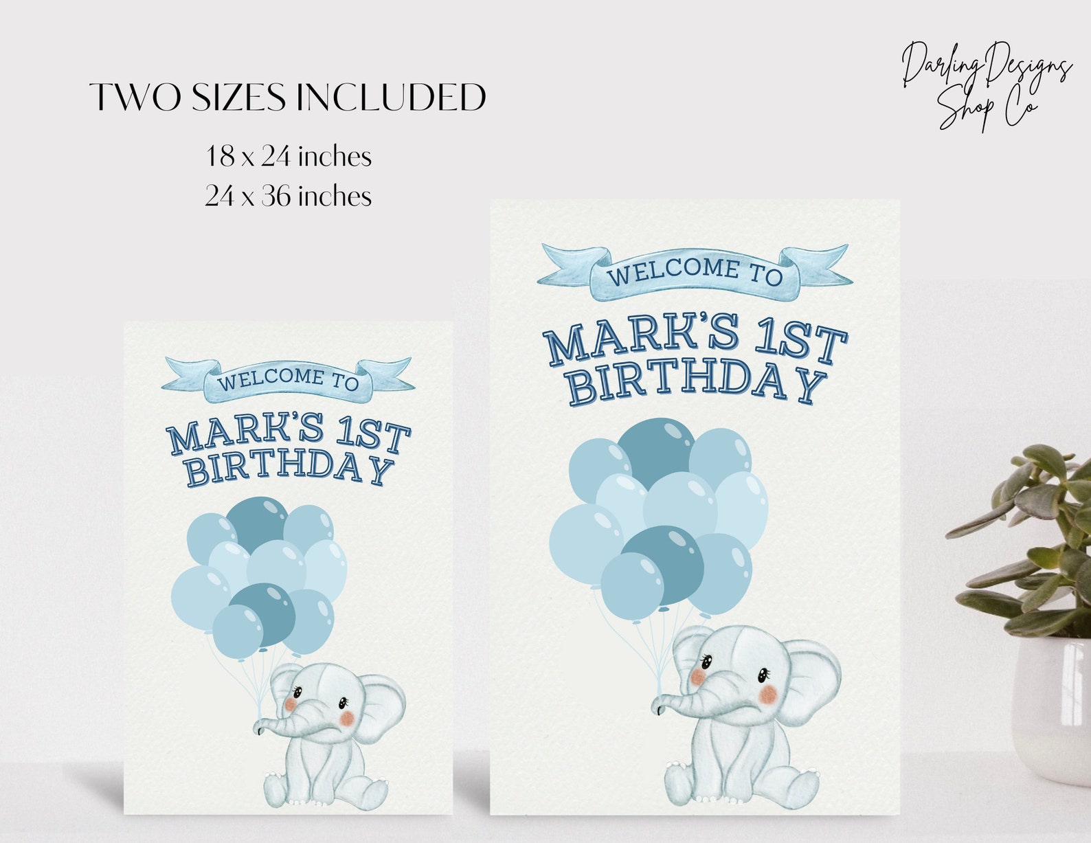 BABY BOY ELEPHANT Birthday Sign Template, First Birthday Poster ...