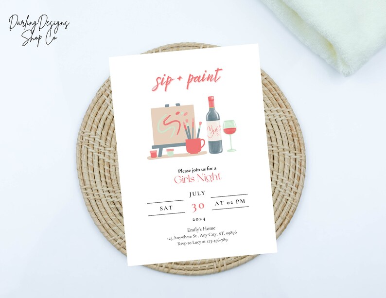 PAINT AND SIP Girls Night Invitation, Painting Girls Night Invitation ...