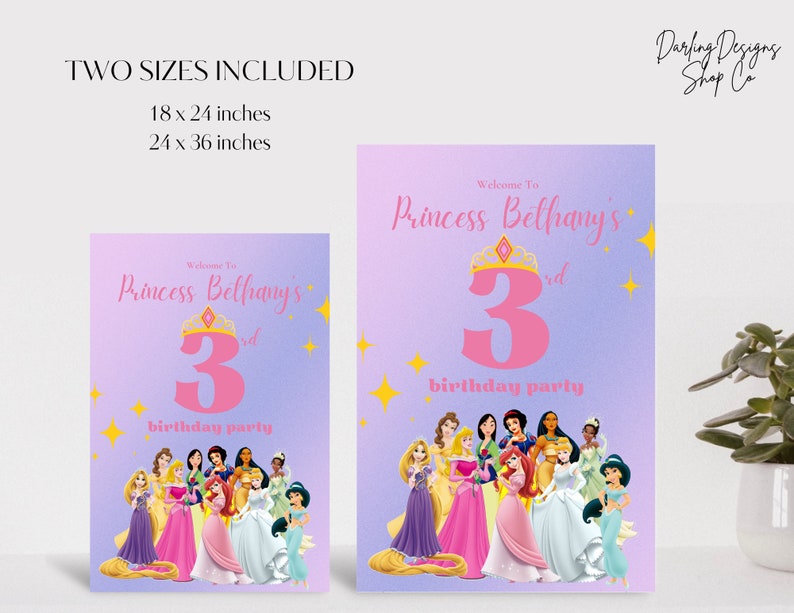 PRINCESSES Birthday Sign Template, Third Birthday Poster, Princess ...