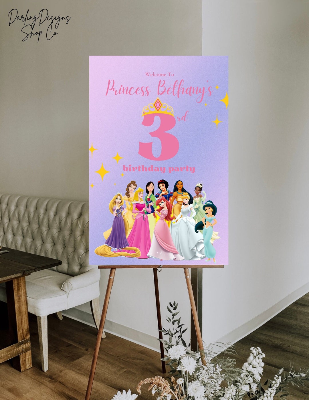 PRINCESSES Birthday Sign Template, Third Birthday Poster, Princess ...