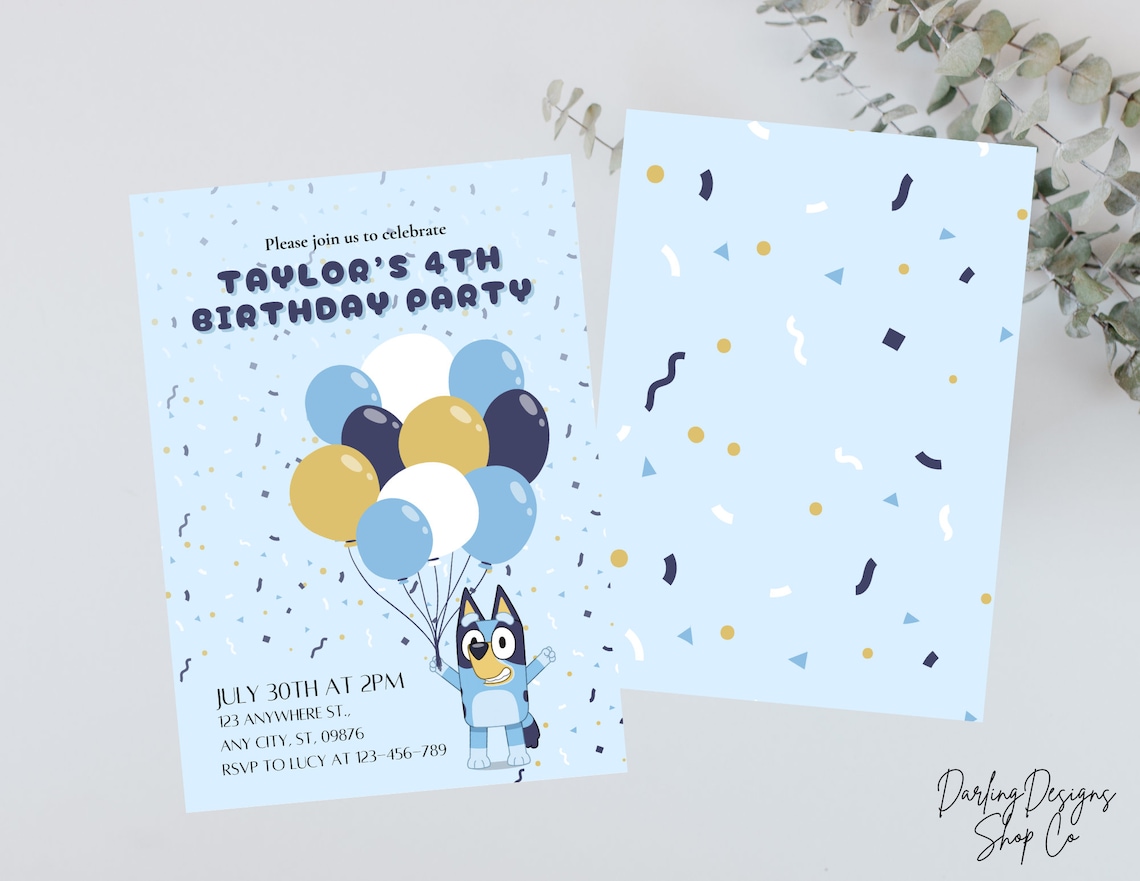 BLUEY Birthday Invitation Template, Kids Birthday Invitation, Bluey ...